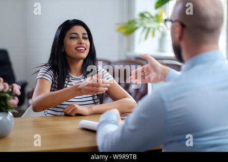 Indian girl attending job interview Stock Photo - Alamy