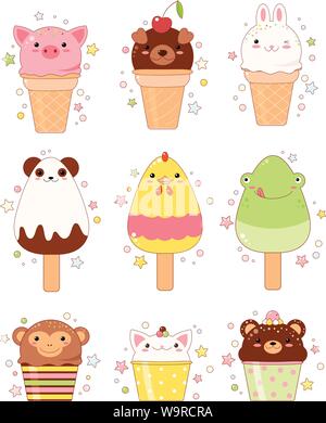 Vector set of animal shaped ice cream, dessert and cake - vanilla ...