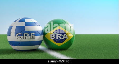 Brazil vs. Greece Soccer Match - Soccer balls in Brazil and Greece ...