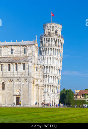 A beautiful view of the Leaning Tower of Pisa in Italy on a sunny ...