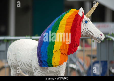 LEGO mystical creatures at Mermaid Quay in Cardiff Bay, Wales, UK Stock ...