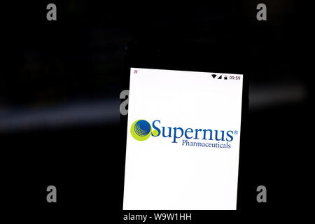 In this photo illustration, the Supernus Pharmaceuticals logo is ...