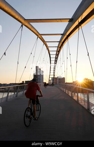 A view of the three countries bridge which links the towns of Huningue ...