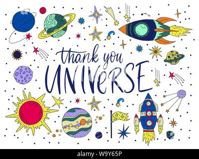 Thank you Universe. Handdrawn vector lettering quote with galaxy ...