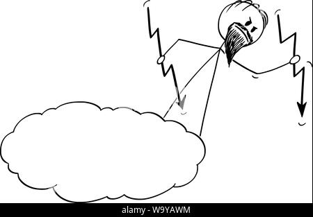 Greek god Zeus throwing lightnings from heaven. Cartoon vector ...