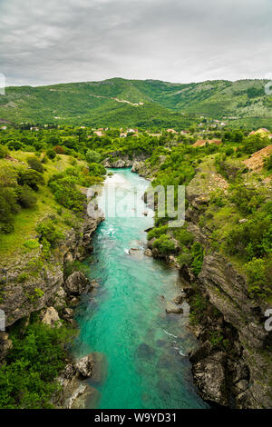 Montenegro, Clean clear turquoise water of river Moraca in green moraca ...