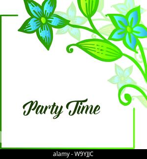 Lettering of party time, motif for border of blue flower frame ...