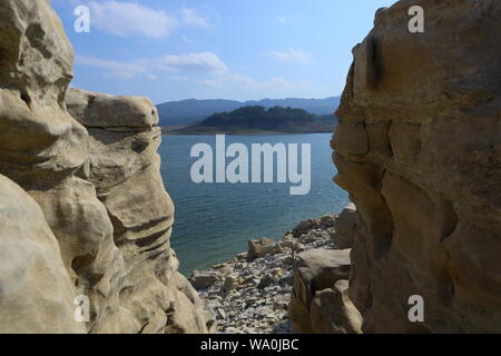 Wadaslintang Reservoir in Wonosobo District surrounded by rocks, the ...