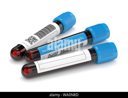 3d render of Basic Metabolic Panel blood tubes with stethoscope over ...