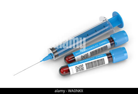 3d render of Basic Metabolic Panel blood tubes with stethoscope over ...