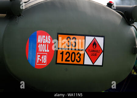 Safety signs on Road Tanker trailer Stock Photo - Alamy