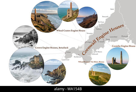 Map of Cornwall, featuring photographic images of Cornish Sunsets at ...