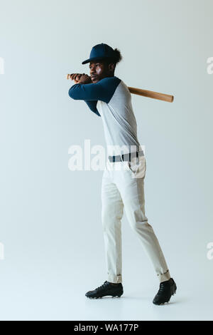 handsome african american baseball player looking at camera isolated on ...
