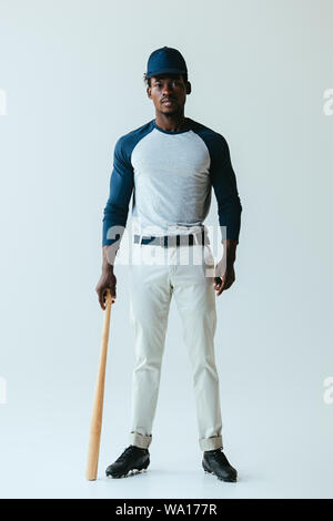 handsome african american baseball player looking at camera isolated on ...
