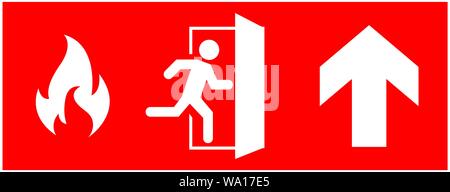 Emergency exit sign, running man icon to door, warning sign plate ...