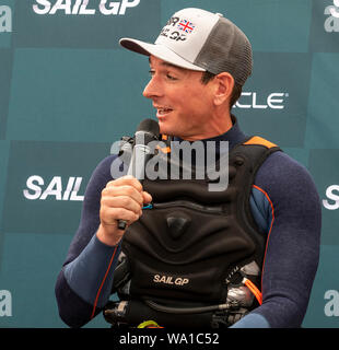 Cowes Sail GP Practice Day. Interview rance, Sail GP Skipper, Billy Besson with Sail GP ...