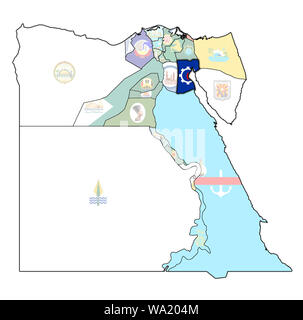 Suez territory and flag on map of administrative divisions of egypt ...