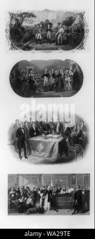 Bank note vignettes showing surrender of Gen. Burgoyne, George ...