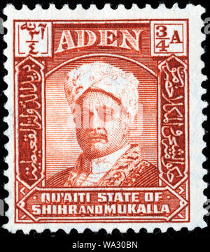 Sultan Saleh bin Ghalib Al-Qu'aiti (1936-1956), postage stamp, Aden, Qu ...