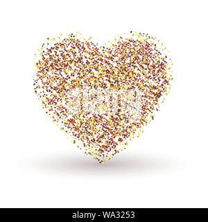 Gold heart and shiny golden sparkles on white background. Abstract ...