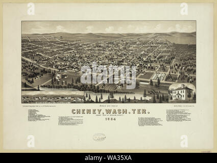 Bird's Eye View of Cheney, Wash. Ter., County Seat of Spokane County ...
