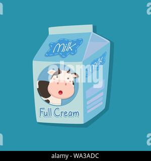 Full Cream Flavored Milk Carton with Cow Face Picture in Blue ...