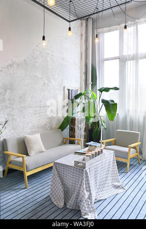 indoor room space window frame outside view yellow leaves autumn time ...