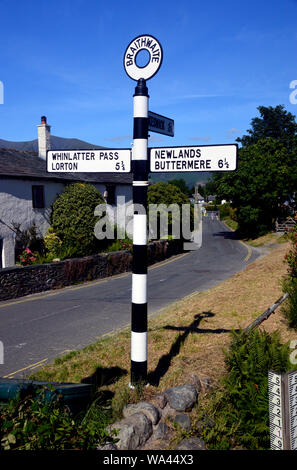 road sign to Keswick in Buttermere Lake District England Stock Photo ...