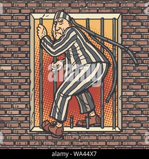 A prisoner escapes from prison. Jailbreak. Comic cartoon pop art retro ...