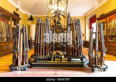 Museum with old weapons, ancient armory storage, Europe. Medieval ...
