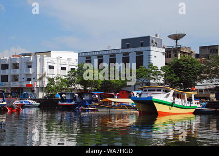 Beach with fishing boat, Manado, Sulawesi, Indonesia, Southeast Asia ...