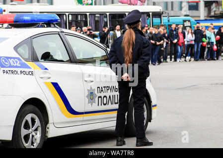 Ukrainian police car with sign Police in ukrainian language Stock Photo ...