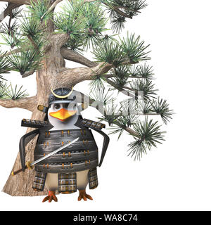 Mighty Japanese samurai warrior in armour in 3d holding his katana ...