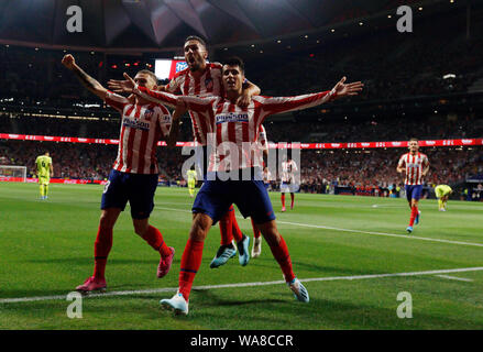 Atletico de Madrid's Alvaro Morata celebrates after scoring a goal ...