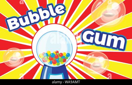 Girl bubble gum concept banner. Cartoon illustration of girl bubble gum vector concept banner ...