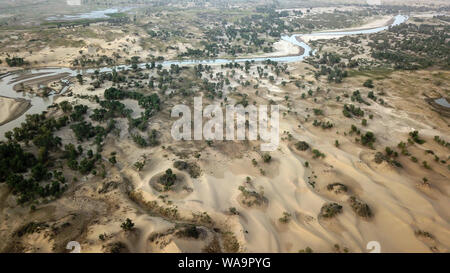 Landscape of the Tarim River embraced by green plants in Yuli county ...
