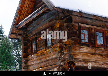 old log Russian peasant hut izba in the winter landscape Stock Photo ...