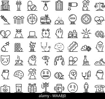 Depress icons. Mental health. Anxiety line symbol. Mind disorder. Tired ...