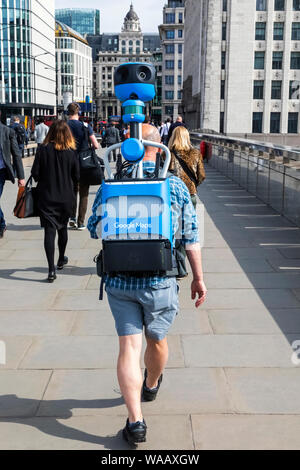England, London, Man Carrying 360 degree Camera for Google Street Level ...