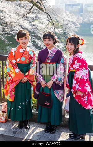Japan, Honshu, Tokyo, Kudanshita, Female University Students Dressed in ...