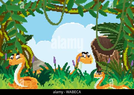 Yellow snakes in jungle scene illustration Stock Vector Image & Art - Alamy