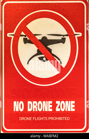 Drone flying forbidden notice in nature park, unmanned aircraft not ...
