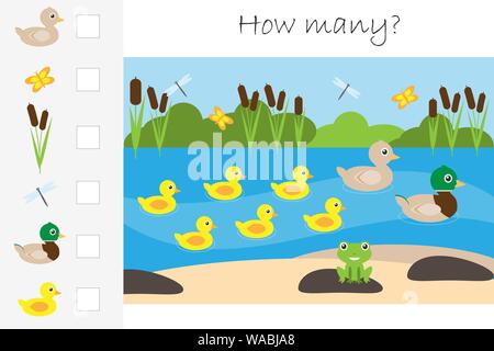 How many counting game, pond with ducks for kids, educational maths ...