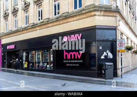 HMV UK music retail store shop front & entrance in Westfield indoor ...