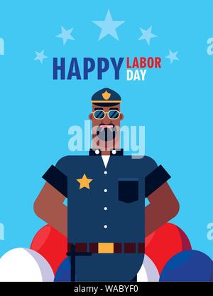 police officer with balloons helium labor day celebration vector ...