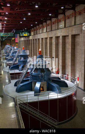 Turbine of the hydro-generators of the Hoover Dam, on the Colorado ...
