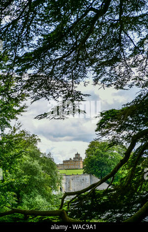 Blenheim Palace grounds and parks. River Glyme and established trees at ...