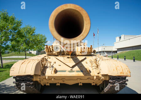 Looking down the barrel of a modern heavy armoured war tank's cannon ...