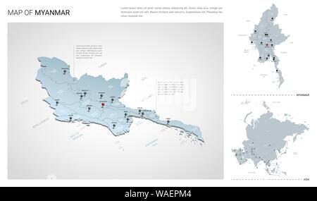 Editable template of map of Myanmar - Burma with marks. Myanmar - Burma ...
