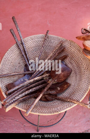Traditional Zulu spoons sold as souvenirs on display at Lesedi Cultural ...